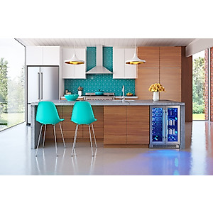 Zephyr Brisas 24 Inch Wine Fridge Dual Zone Under Counter Countertop Wine and Beverage Cooler Cabinet Home Bar Drink Beer Freestanding Refrigerator with Double Door 21 Bottles 64 cans