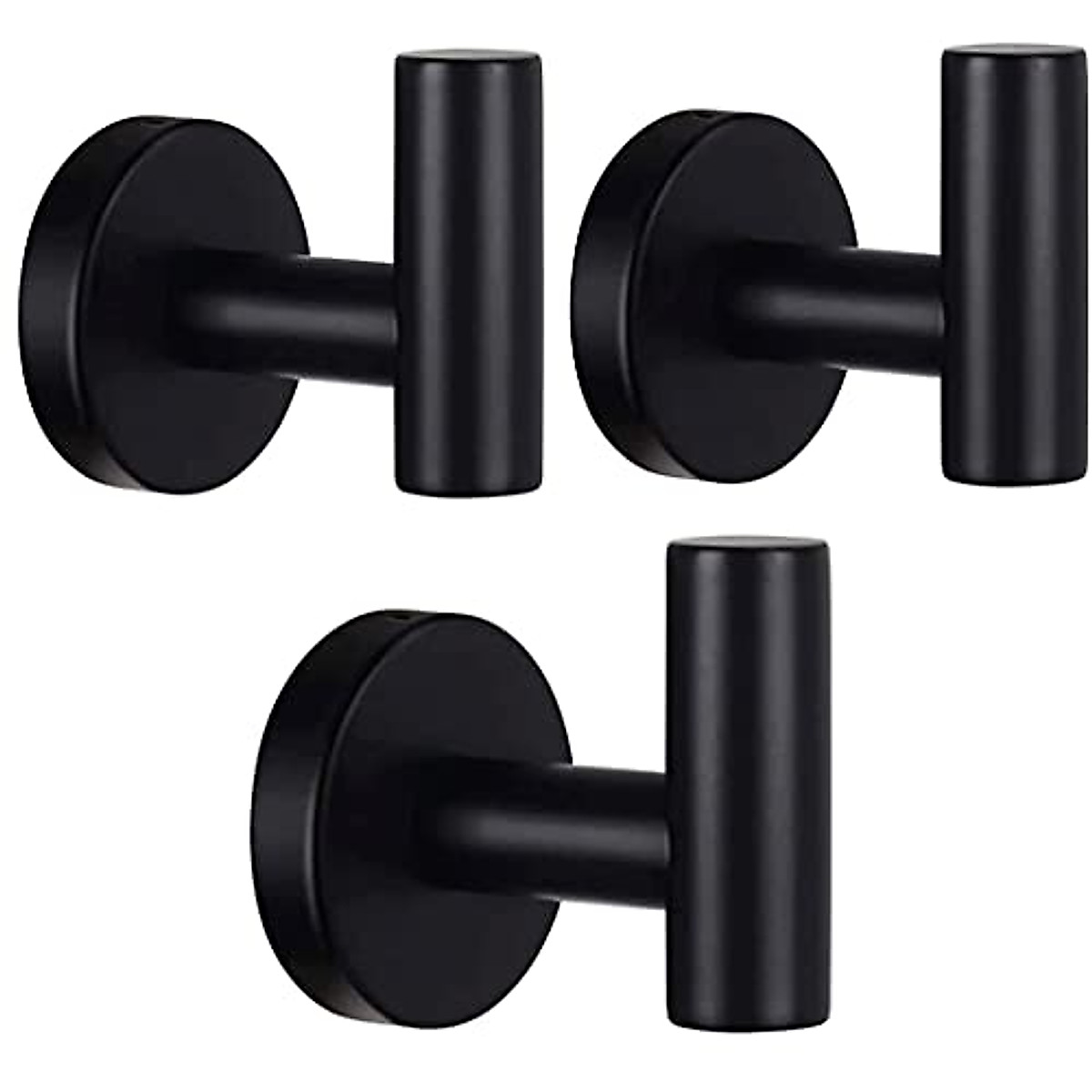 Wall Towel Hooks Bathroom Hook Matte Black Robe Coat Hooks SUS 304 Stainless Steel Heavy Duty Door Hanger Clothes Cabinet Closet Sponges Hook for Bathroom Bedroom Kitchen Hotel Pool 3 Packs