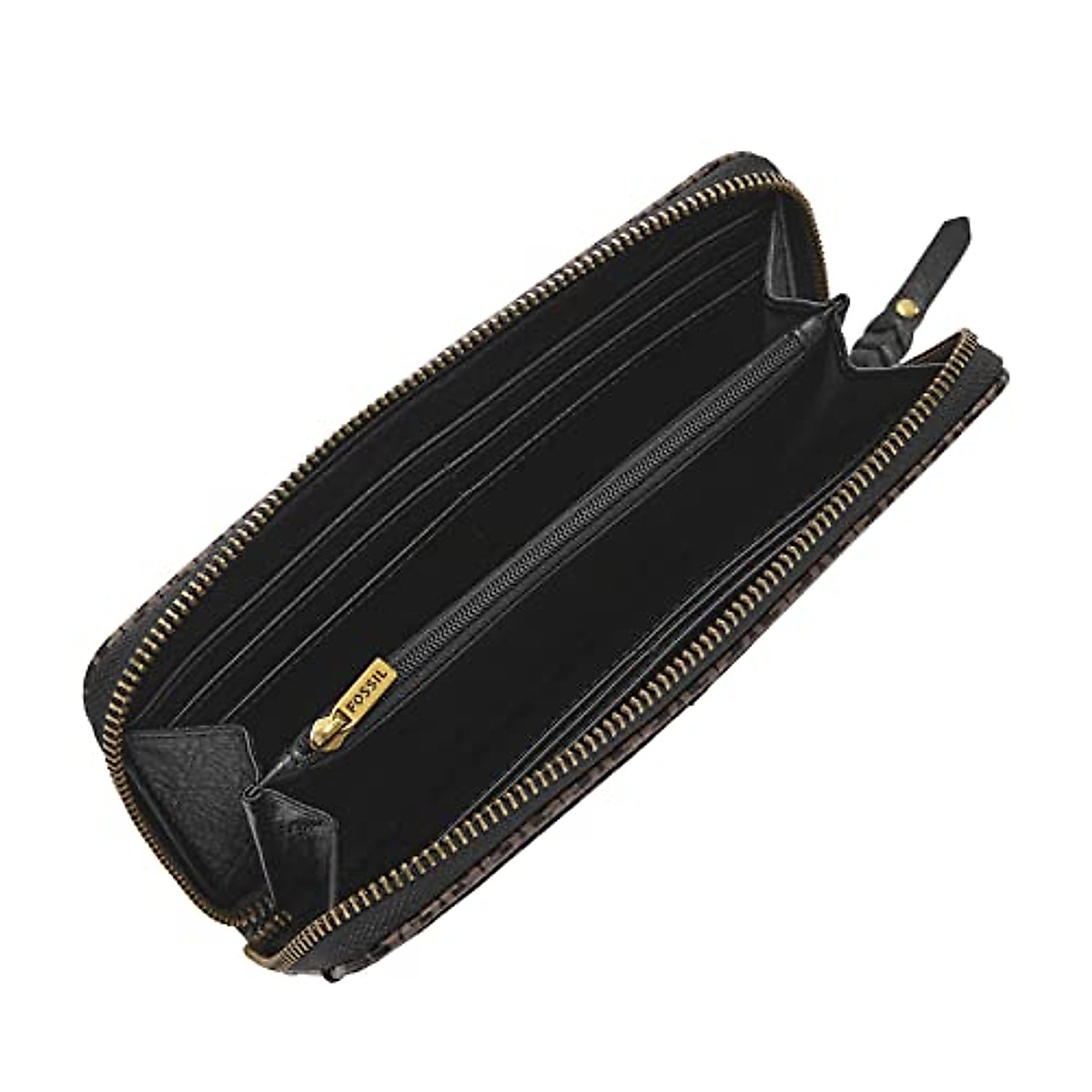 Fossil Women's Tara Faux Leather Wallet Zip Around Clutch, Black/Brown (Model: SL8223015)