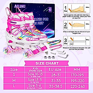 Roller Skates for Girls and Boys,4 Size Adjustable Kids Toddler Roller Skates with Light up Wheels for Toddlers Children Outdoor Indoor