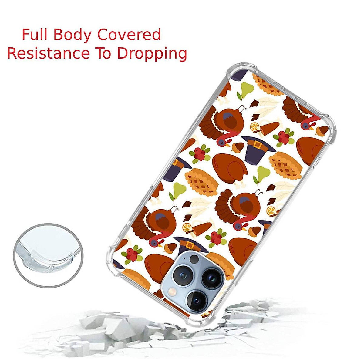 coll helotk Thanksgiving Turkey Dinner Phone Case Compatible with iPhone 13 Pro Max, Happy Day for Max,Unique Soft TPU Bumper Max