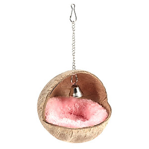 POPETPOP Coconut Shell Bird House-Hamster Coconut Hideaway,Coco Nest with Soft Mat for a Hamster,Rat,Bird Toys(Random Color)