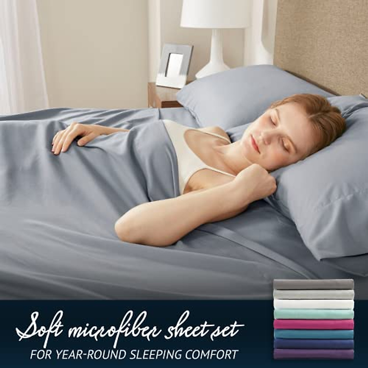 Comfort Spaces CS20-0118 Microfiber Set 14" Deep Pocket, Wrinkle Resistant All Around Elastic-Year-Round Cozy Bedding Sheet,6 pcs, Matching Pillow Cases, Queen, Aqua