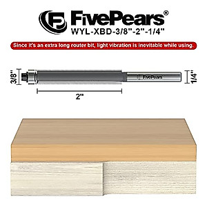 FivePears Flush Trim Router Bits 1/4 Inch Shank, 3/8 Inch Cutting Diameter, 2 Inch Cutting Length, Bottom Bearing Flush Straight Cut Trim Router Bit for Woodworking.
