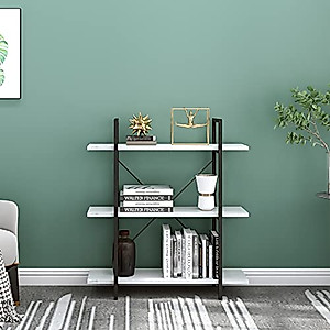 IOTXY 3-Tier Open Shelf Bookcase - Modern Freestanding Wooden Display Stand Unit with Metal Frame for Home and Office, Bookshelf, Black White