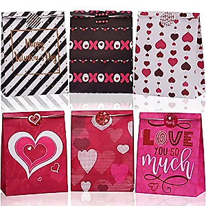 SCIONE 24 Pcs Valentines Day Gift Bags, Valentines Party Favors Bags with Stickers, Classroom Gift Exchange Giving Goody Bags Candy Treat Bags for Gift Wrapping