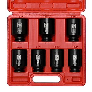 Mayouko 7PCS 1/2 Inch Drive Deep Impact Socket Set, 1-3/8" - 1-3/4", Spindle Axle Nut Sockets, SAE, Deep, 6-Point, CR-MO
