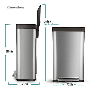 Home Zone Living 18.5 Gallon Kitchen Trash Can, Tall Stainless Steel Liner-Free Body, 70 Liter Capacity, Gen 1