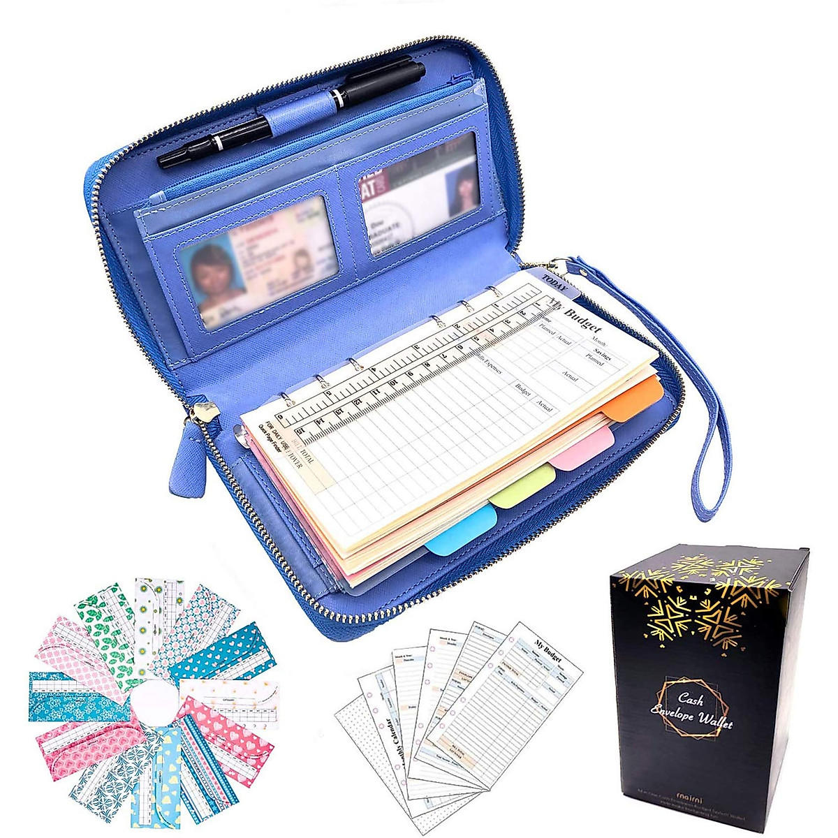 Cash Envelopes Wallet - RFID Blocking - Finances Organizer Calendar Budget Planner Notebook with 2023 Weekly & Monthly Planner Refill & 12 Budget Envelopes & Budget Sheets