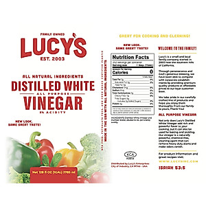 Lucy's Family Owned - Natural Distilled White Vinegar, 1 Gallon 128oz. (Pack of 2)