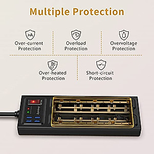 Power Strip Surge Protector, SUPERDANNY 10 Wide Outlets with 4 USB Charging Ports,1875W/15A, Flat Plug,2800 Joules Surge Protection with 5 Ft Extension Cord for Home,Office, Black