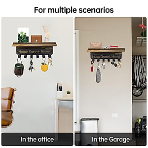 Iswabard Mail Holder with Key Hooks Key Holder for Wall Key Holder with Wooden Shelf, 6 Hooks, Key and Mail Holder Wall Mount Keys Holder on Wall Key Hanger Wall Mount (Brown)