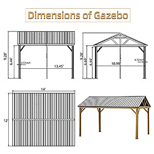 Domi Outdoor Living 12’x14’ Hardtop Gazebo Outdoor Aluminum Gazebo with Galvanized Steel Gable Roof for Lawn and Garden(Wood-Looking)