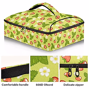 Kcldeci Insulated Thermal Food Carrier Insulated Casserole Carrier for Hot or Cold Food,Strawberries and White Flowers Insulated Tote Bag for Potluck Cookouts Parties Picnic,Lasagna Lugger