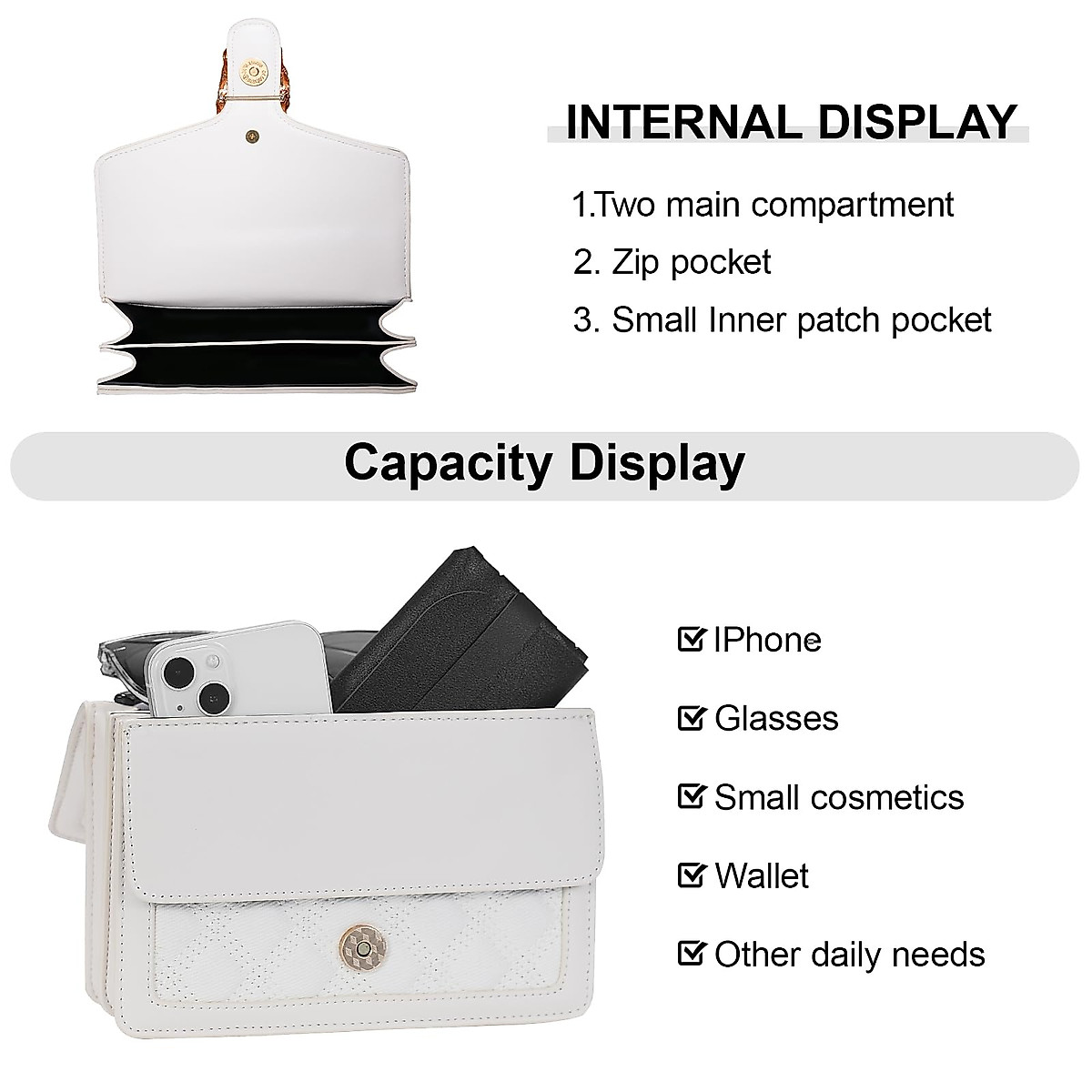 Aiqudou Quilted Crossbody Shoulder Bag for Women - Small Denim Chain Purse Leather Strap Fashion Casual Messenger Purse Bag(Mini White)