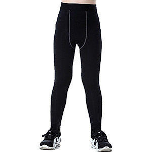 CVVTEE Boys Compression Pants Base Layers Soccer Hockey Tights Athletic Leggings Thermal for Kids Black