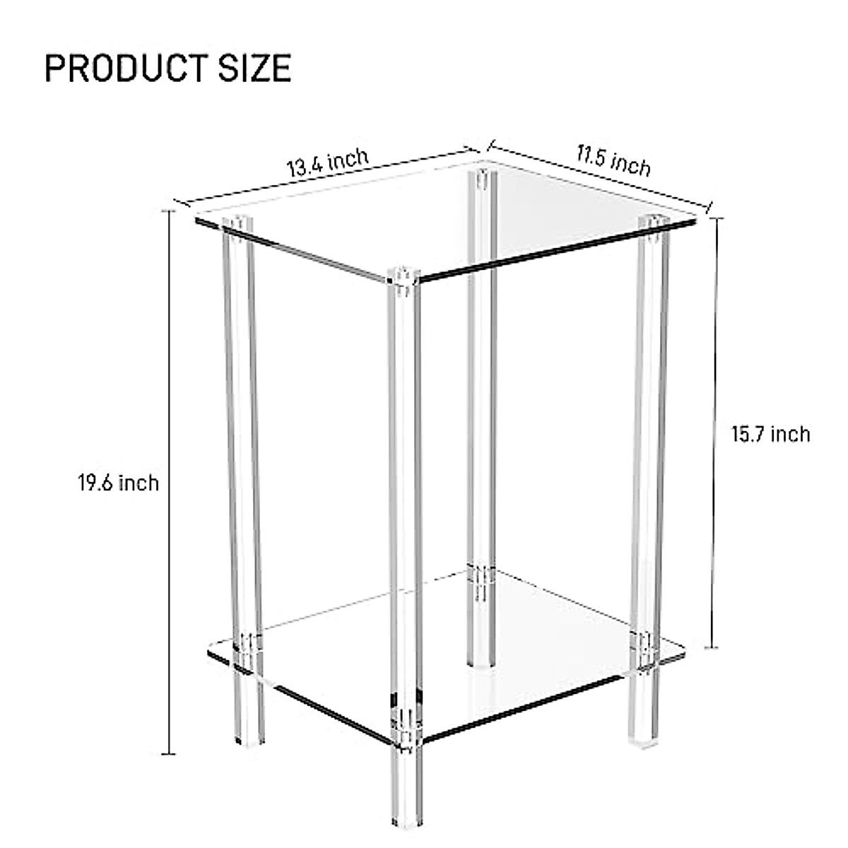 Eglaf Acrylic Side Table Set of 2-13.4'' L x 11.5'' W x 19.6'' H Small End Table Clear Nightstand Bedside Table for Living Room, Bedroom, 2-Tier, Square Leg