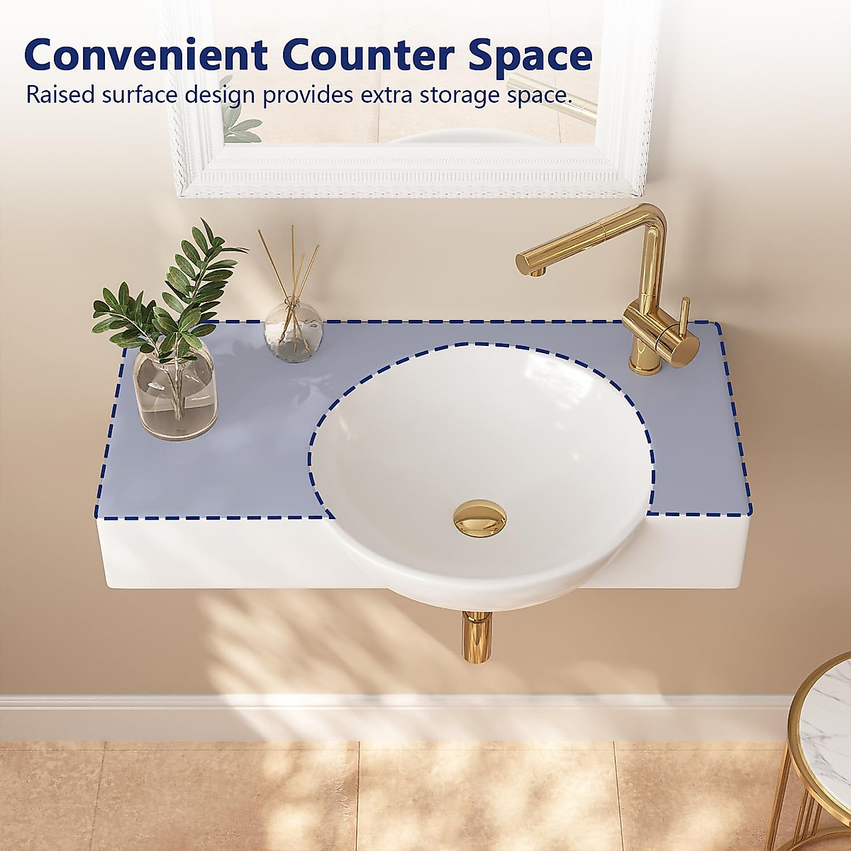 DeerValley Wall Mount Sink,30"x18" Bathroom Vessel Sink,White Ceramic Bathroom Sink,Wall Hung Sink with Right Side Faucet Mount