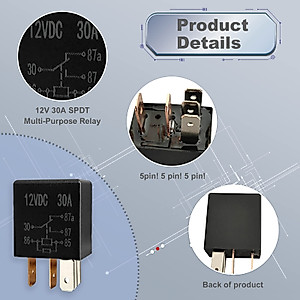 4Pcs 5 Pin 12V 30A Relay, Car Starter Switch Relays, Multi Purpose Automotive Relay Black Starter Relay, High Performance Starter Universal for Car Motor Automotive Replacement Accessories
