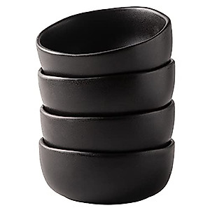 AmorArc Stoneware Cereal Bowls for Kitchen, 28oz Large Ceramic Soup Bowls Set of 4 for Meal, Chip-Resistant Kitchen Bowls with Wavy Rim, Reactive Glaze-Matte Black