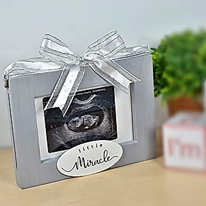 I’m Solid Wood Sonogram Pregnancy Baby Ultrasound 2 Sided Photo Frame, Great for Expecting New Parents Keepsake & Nursery Décor “Little Miracle/Dream Big Little Love" (Gray)
