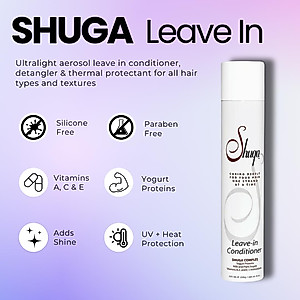 Shuga Hair Care Aerosol Leave-In Conditioner 8oz for all hair types w/ Shuga Complex