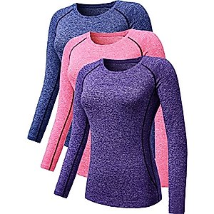 NELEUS Women's 3 Pack Compression Wear Athletic Long Sleeve Shirt for Girls,8021,Blue,Purple,Pink,S