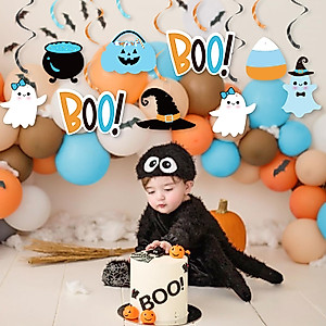 Blue Halloween Baby Shower Party Hanging Swirl Decor, Cute Ghost Cauldron Ceiling Hanging Streamer for Boy Halloween Theme Little Boo Happy Boo Day Spooky One A Little Boo is Almost Due Party Supplies
