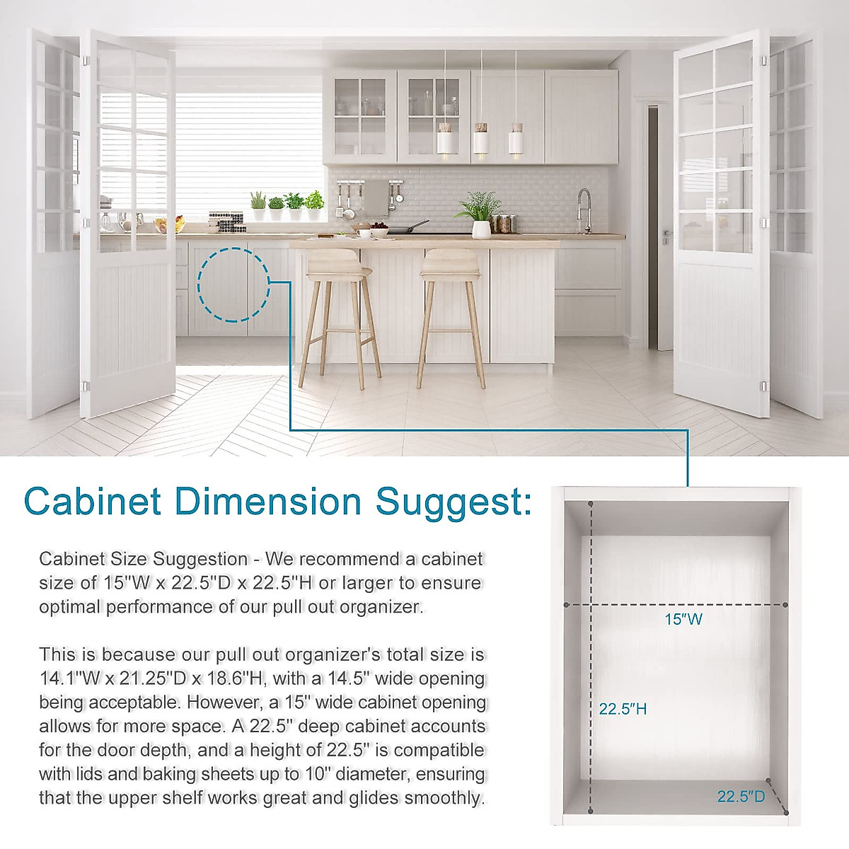 TQVAI Pot and Pan Organizer for Cabinet, Pot Lid Organizer Rack, Pull Out Sliding Cabinet Organizer - Separate Full-Extension Guide Rail - Cabinet Request at Least 15" W x 22.5" D x 22.5" H