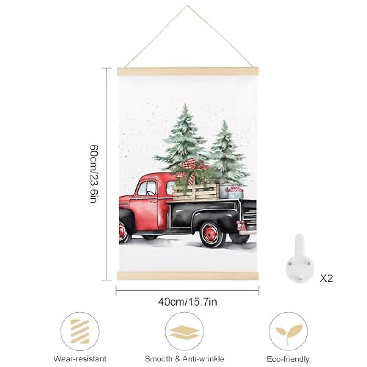Magnetic Poster Hanger Frame, Red Truck Light Wooden Magnet Frame Hanger for Posters, Prints, Photos, Pictures, Maps, Scrolls, And Canvas Artwork, Christmas Decoration Wall Hanging Kit