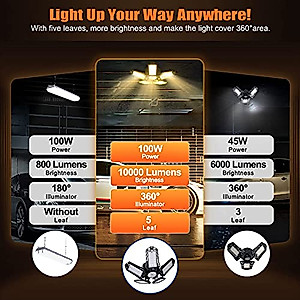 Garage Light Warm 2 Pack 3000K Garage Light Bulb 100W Equiv Garage Ceiling LED Lights LED Shop Light 5 Panel Garage Lights Adjustable Garage LED Light for Garage Basement Warehouse Attic Lighting