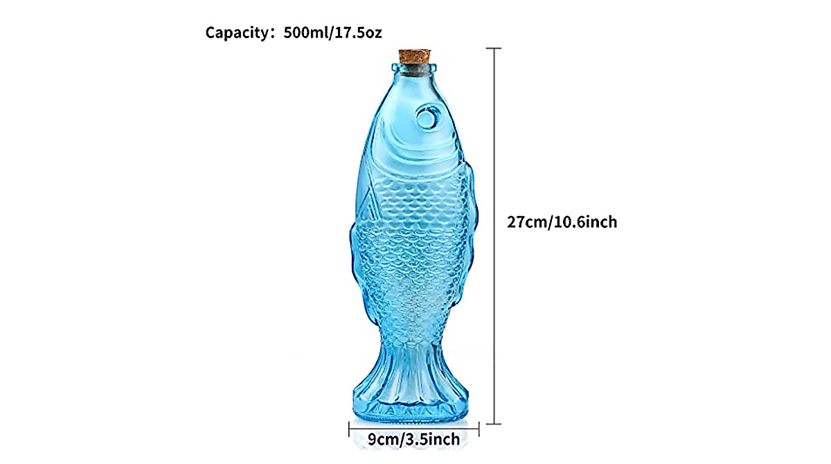 Fish Shaped Glass Bottles - 3-Pack Nautical Decorative Decanters