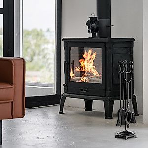 BeShiny 5 PCS Fireplace Tools Set Wrought Iron Fire Place Accessories Tools Modern Tool Poker Tongs Shovel Brush Stand