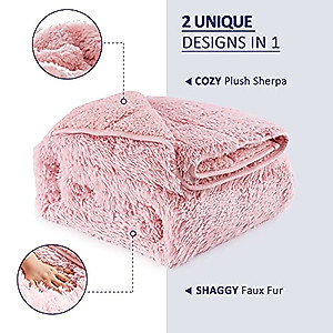 Kivik Faux Fur Weighted Blanket for Adult 20 lbs,Shaggy Furry Weighted Blanket Warm Winter Gifts,Fuzzy Plush Sherpa Heavy Throw Blanket for Sofa Couch,Dual Side Pink 60x80 Inches