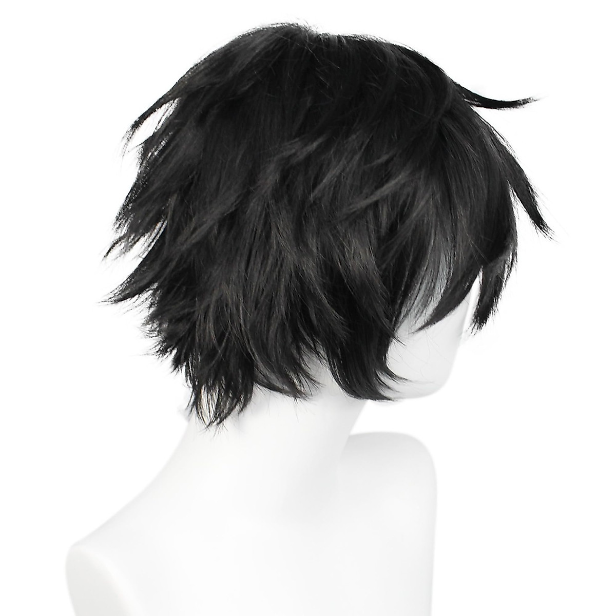 IMEYLE Short Black Wig Short Black Cosplay Wig for Men Straight Wig Synthetic Wig for Anime Halloween Costume Party + Wig Cap