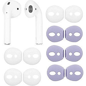 Rayker Fit in Case Ear Tips Replacement for Airpods, Anti-Slip Fit in Charging Case Earbuds Silicone Covers for Airpods 1 & Airpods 2 Headphone, 6 Pairs, White/Purple