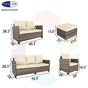 Furnivilla 6 Piece Patio Furniture Set Outdoor Patio Furniture Wicker Patio Set All Weather Wicker Rattan Patio Set Outdoor Sectional for Porch,Garden,Backyard (Brown-Grey)