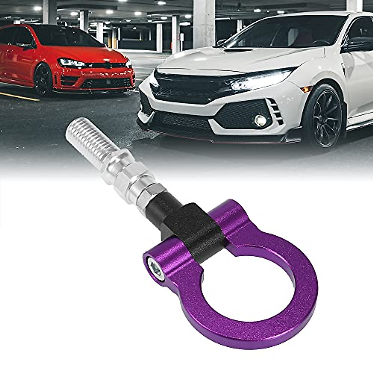 X AUTOHAUX Purple Aluminum Alloy Front Bumper Trailer Ring Eye Towing Tow Hook Screw for Japanese Car