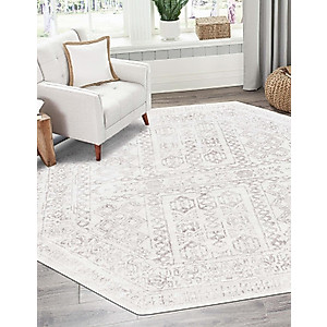 Unique Loom Oxford Collection Area Rug - Magdelan (7' 1" Octagon, Cream/ Ivory)
