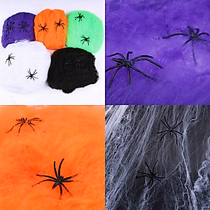 TOYANDONA 5 Sets Halloween Spider Web Stretch Cobweb Spooky Spider Webbing with 2 Fake Spiders for Halloween Decorations