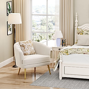 Andeworld Velvet Accent Chair, Upholstered Modern Single Sofa Side Chair,Comfy Barrel Club Living Room Armchair with Golden Metal Legs for Bedroom Living Reading Room Office, Beige