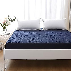 DuShow California King Mattress Protector Waterproof Quilted Mattress Pad Cover Fitted Sheet Style 18" Deep Pocket Navy Blue