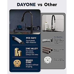 Antique Oil Rubbed Bronze Kitchen Sink Faucet with Soap Dispenser, DAYONE Pull Down Farmhouse Faucet for Sink with 3 Mode Sprayer, Single Handle High Arc, DAY-APS136-ORB