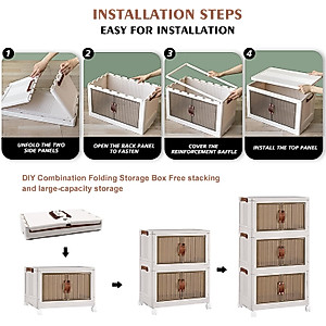 DAMGOLOZA 3-Pack Stackable and Foldable Storage Bins with Lids and Wheels, Collapsible Plastic Drawer Organizers for Closet, Home, Office, Dorm, 8.6 Gal Storage Boxes for Clothes and Crafts