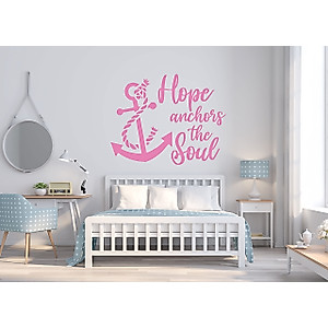 Hope Customized Vinyl Wall Decal - Customized Nautical Inspirational Quote - Hope Anchors The Soul With Anchor Silhouette - Home Decoration for Family Room, Nursery, Bedroom, or Beach House - Removable Sticker