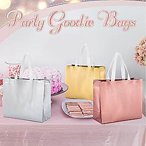 54 Pack Reusable Gift Bag Set Glossy Glitter Reusable Grocery Bag with Handle Non Woven Shopping Bags Tote Bag Wedding Gift Bag for Bridesmaid Birthday Party Wedding, Mixed Color, 11 x 12 x 4.7 Inch