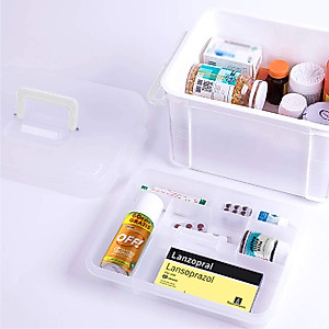 Portable handled medicine first aid box plastic medicine basic organizer holder. Family small safety emergency medical storage box kit travel, car, home, camping, office, vehicle + pill cutter (empty)
