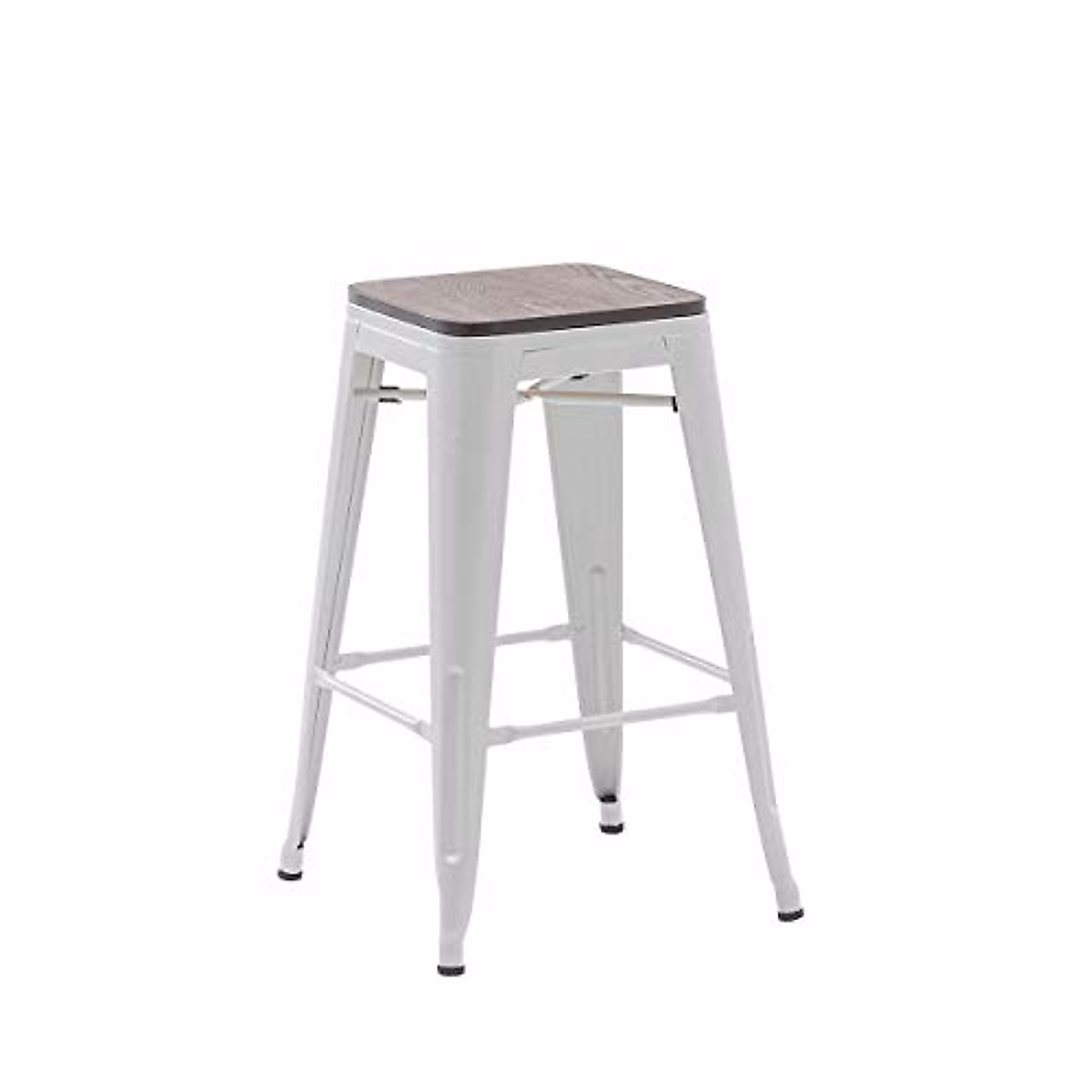 Alunaune 26" Metal Bar Stools Set of 4 Industrial Backless Counter Height Barstools Stackable Kitchen Patio Stool Wood Top-White