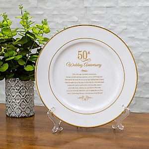 Dicksons Gold Tone 50th Wedding Anniversary 12.5 x 12.5 Porcelain Table Top Plate and Sign Plaque