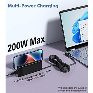 200W-Charger-HP-Omen-Charger - Laptop Power Adapter for Pavilion Gaming, Victus 15 16, ZBook Studio 15 17 G3 G4 G5,Spectre X360 16-f2097nr 15-eb0065nr, Envy 15-ep0098nr 16-h0787nr 16-h0747nr Blue Tip